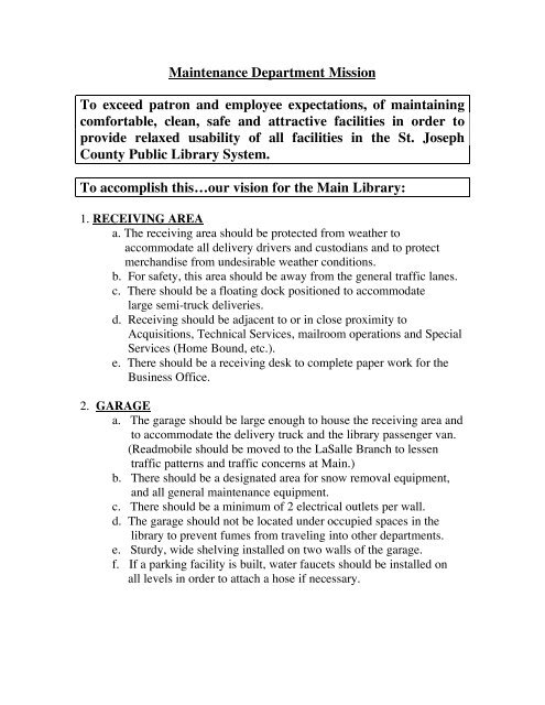 Maintenance Department Mission To exceed patron and employee ...