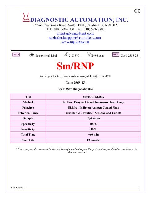Sm/RNP ELISA kit - Diagnostic Automation : Cortez Diagnostics