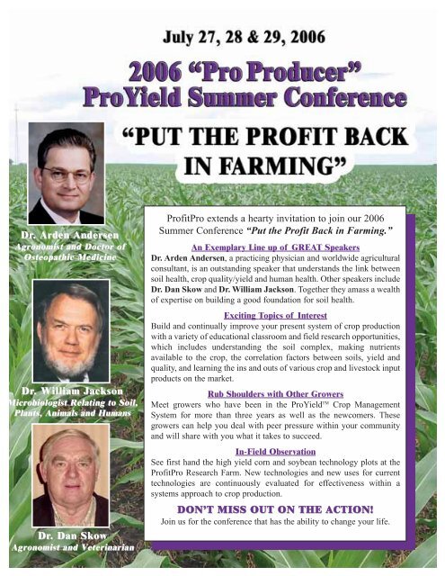 Dr. Arden Andersen Dr. William Jackson Dr. Dan Skow ProfitPro ...