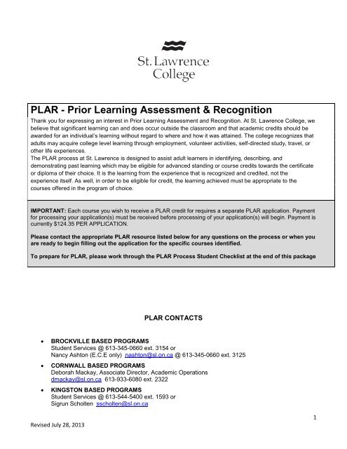 download the PLAR Package - St. Lawrence College