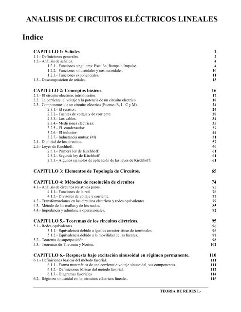 ANALISIS DE CIRCUITOS ELÃƒÂ‰CTRICOS LINEALES Indice