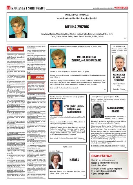 SJE]ANJA I SMRTOVNICE