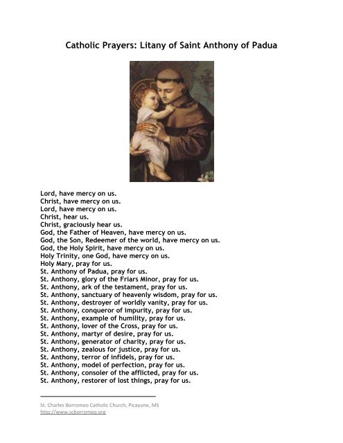 Litany of Saint Anthony of Padua - St. Charles Borromeo Catholic ...