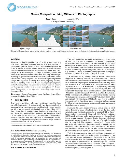 Scene Completion Using Millions of Photographs - Carnegie Mellon ...