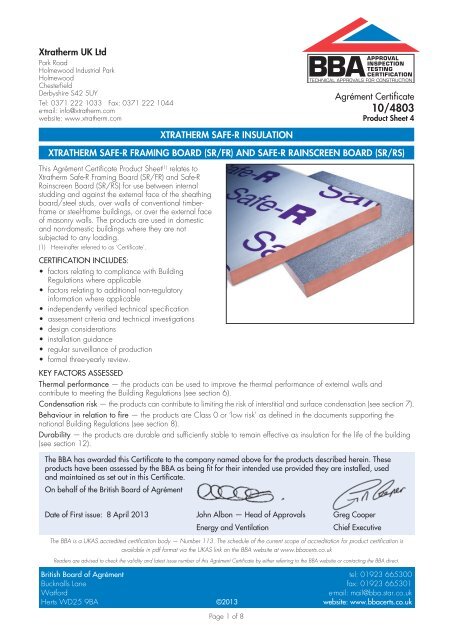 AND SAFE-R RAINSCREEN BOARD - Xtratherm