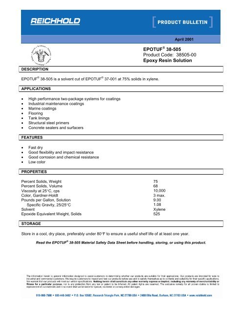 EPOTUF 38-505 Product Code: 38505-00 Epoxy Resin ... - Reichhold