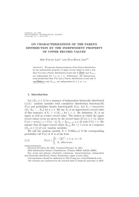 On Characterizations Of The Pareto Distribution By
