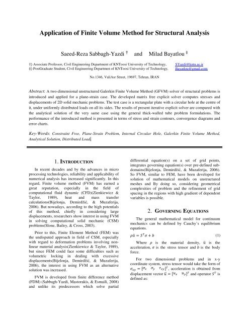 Application Of Finite Volume Method For Structural Analysis
