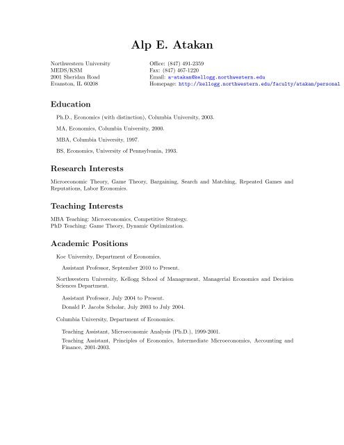 Alp E. Atakan: Curriculum Vitae