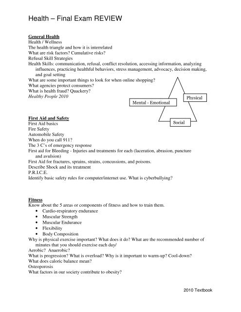 Health Final Exam Review Sheet Health Final Exam Review Sheet