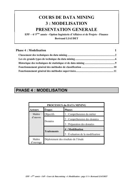 cours de data mining 3 : modelisation presentation generale