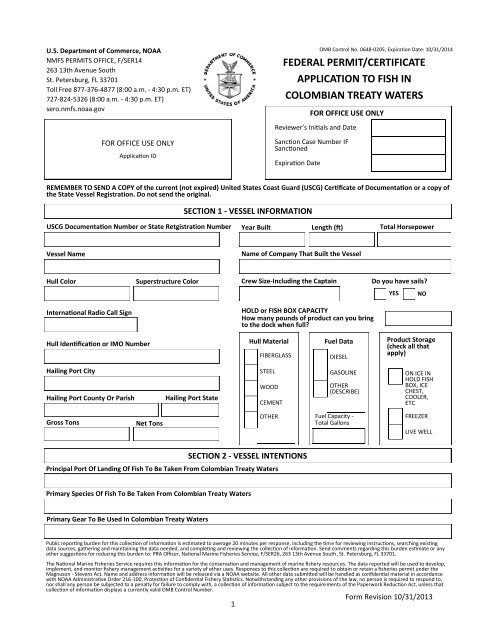 federal permit/certificate application to fish in colombian ... - NOAA