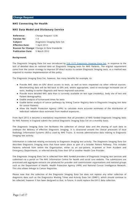 NHS Data Model and Dictionary Change Request 1238 (PDF, 158Kb)