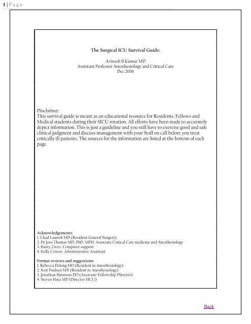 The Surgical ICU Survival Guide - Department of Anesthesia