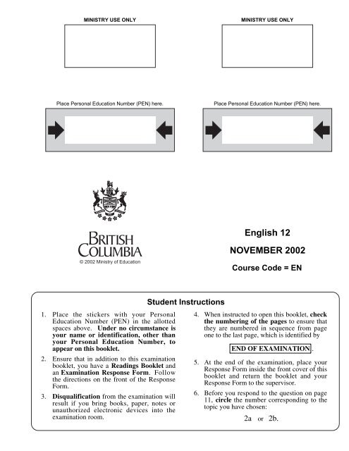English 12 NOVEMBER 2002 - QuestionBank.CA