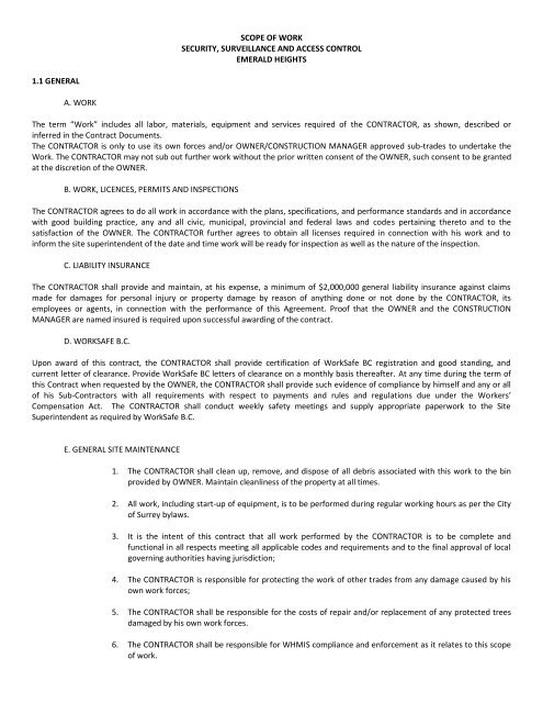 scope of work security, surveillance and access control