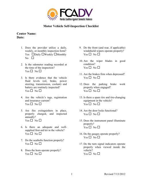 Motor Vehicle Inspection Checklist