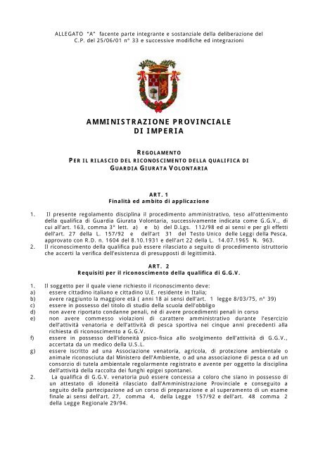 Regolamento per la qualifica di Guardia Giurata Volontaria