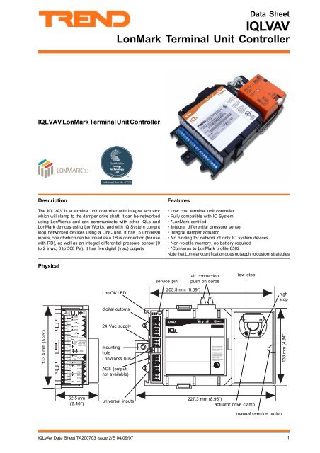 IQLVAV LonMark Terminal Unit Controller Data Sheet - Trend