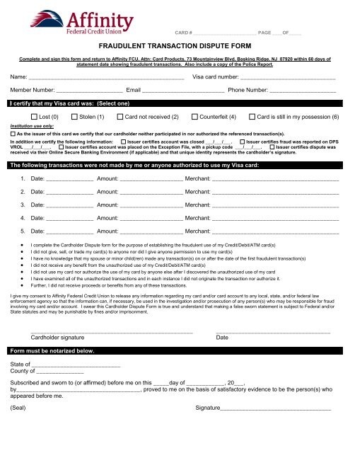 fraudulent transaction dispute form - Affinity Federal Credit Union