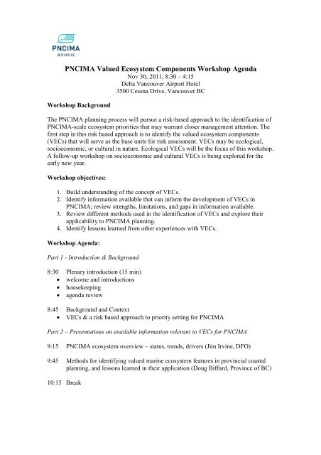 VEC workshop agenda - PNCIMA