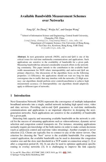 Available Bandwidth Measurement Schemes over Networks