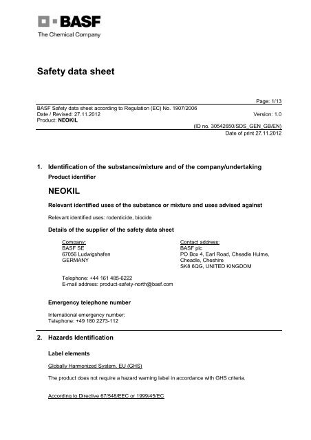 Neokil PRO MSDS - Pest Control Management - Basf