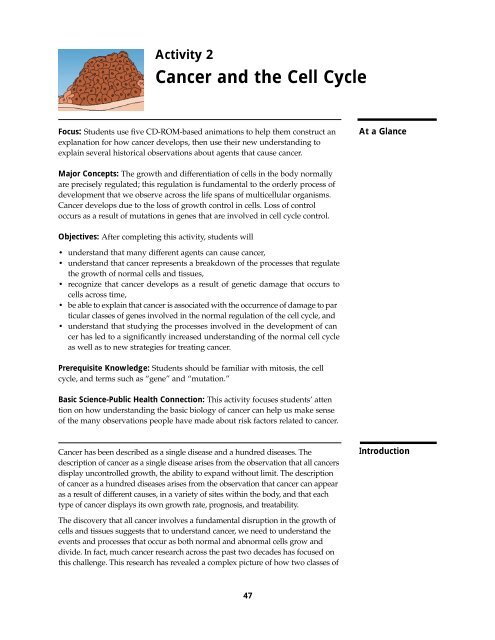 Activity 2, Cancer and the Cell Cycle - NIH Office of Science Education