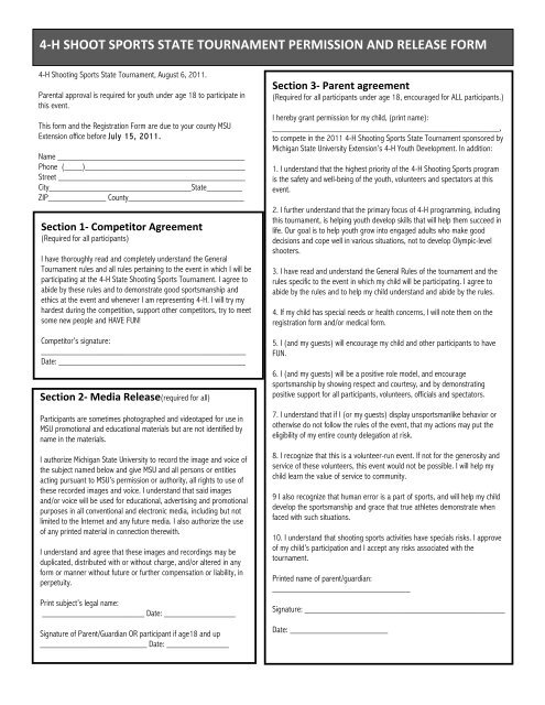 4-‐h shoot sports state tournament permission and release form
