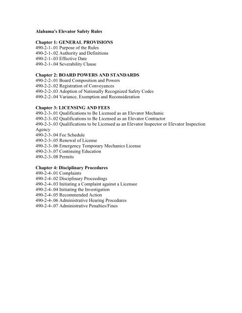 Alabama's Elevator Safety Rules Chapter 1 - Alabama Department ...