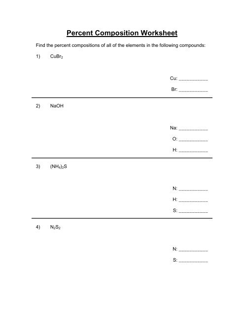 Percent Composition Worksheets Hard Percent Composition Chemistry