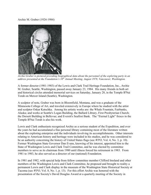 Graber, Archie - Lewis and Clark Trail Heritage Foundation