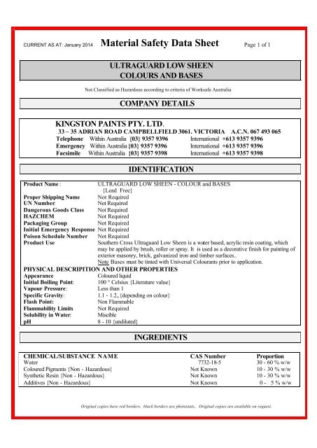 MSDS Ultraguard - Kingston Paints