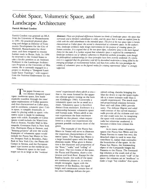 Cubist Space, Volumetric Space, and Landscape Architecture