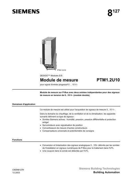 8127 Module de mesure PTM1.2U10 - Siemens Schweiz AG