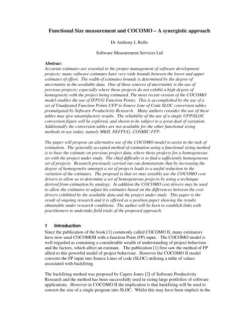 Functional Size measurement and COCOMO – A synergistic approach