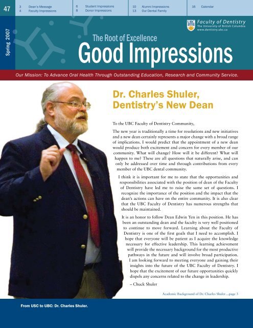 Dr. Charles Shuler, Dentistry's New Dean - UBC Dentistry