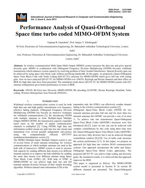 Performance Analysis Of Quasi Orthogonal Space Time
