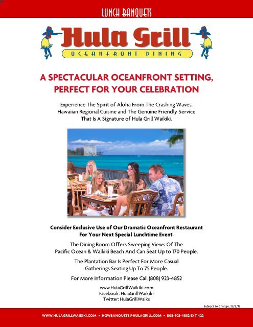 to view our lunch banquet menus - Hula Grill Waikiki