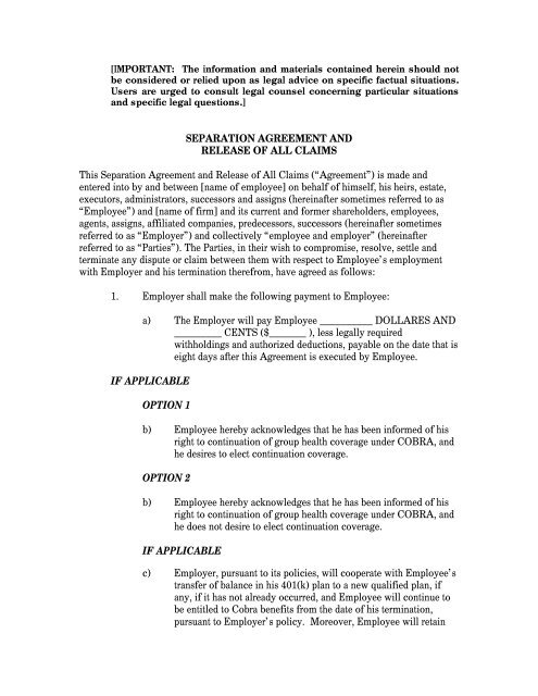 SEPARATION AGREEMENT AND RELEASE OF ALL CLAIMS This separation-agreement-and-release-of-all-claims-this