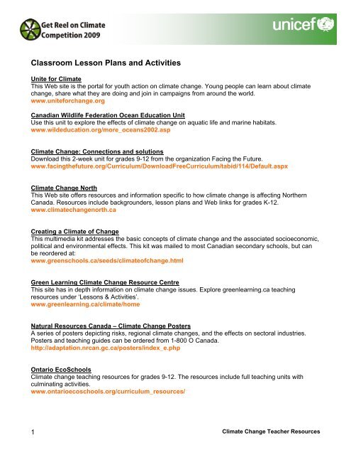 Climate Change Lessons and Activities - UNICEF Canada