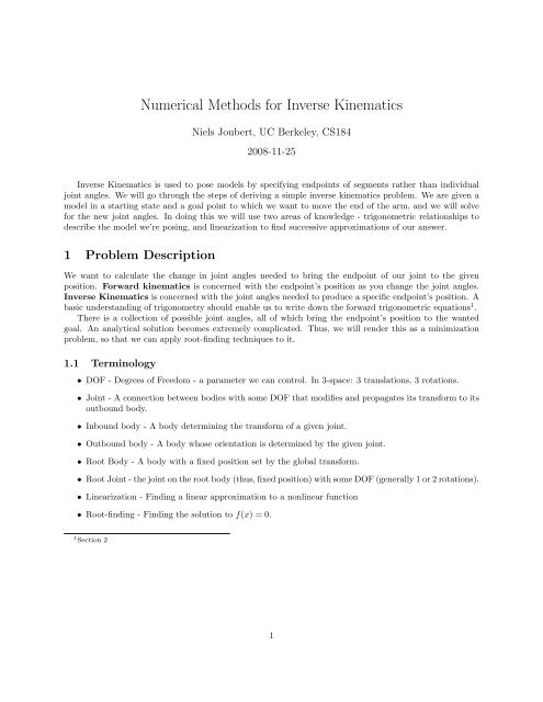 Numerical Methods for Inverse Kinematics - Niels Joubert