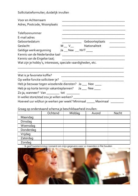 Sollicitatieformulier; duidelijk invullen - Starbucks