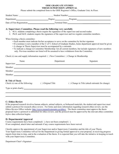 Thesis Supervision Approval Form - University of Toronto