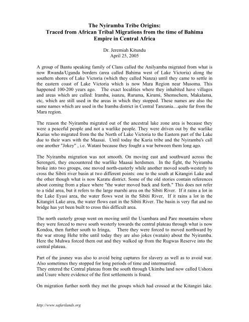 The Nyiramba Tribe Origins: Traced from African ... - SafariLands.org