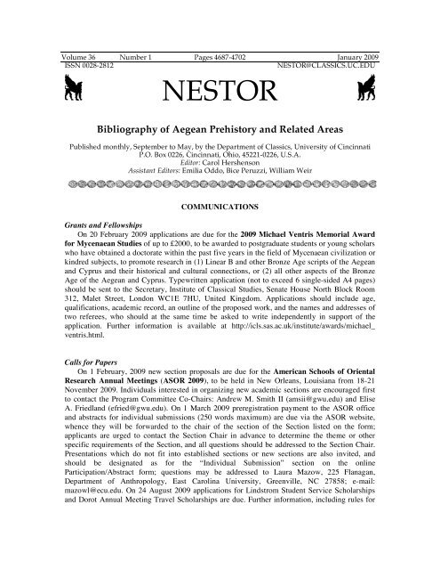 NESTOR - Department of Classics - University of Cincinnati