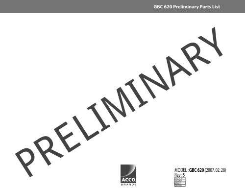 GBC 620 Preliminary Parts List - Presentations Direct