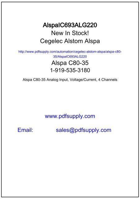 Alspa C80-35 Analog Input, Voltage/Current, 4 ... - GE Fanuc PLC