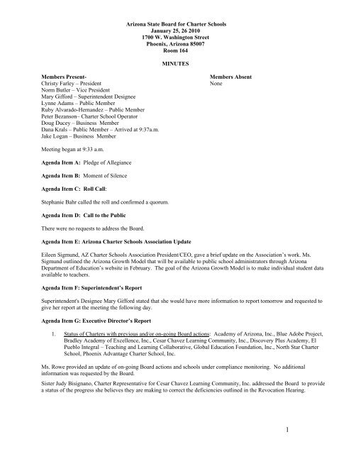 Approval of Minutes - Arizona State Board for Charter Schools