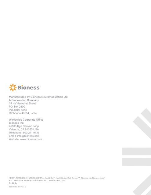 Clinician Guide - Bioness Inc.